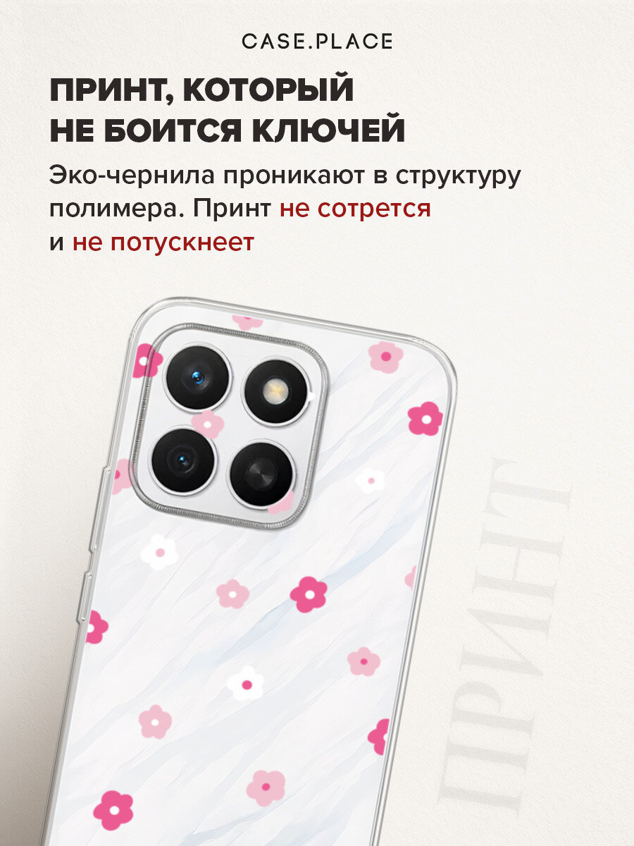 Чехол на Honor X8c / Хонор X8c с принтом "Весенние цветочки рисунок", прозрачный — фото 1