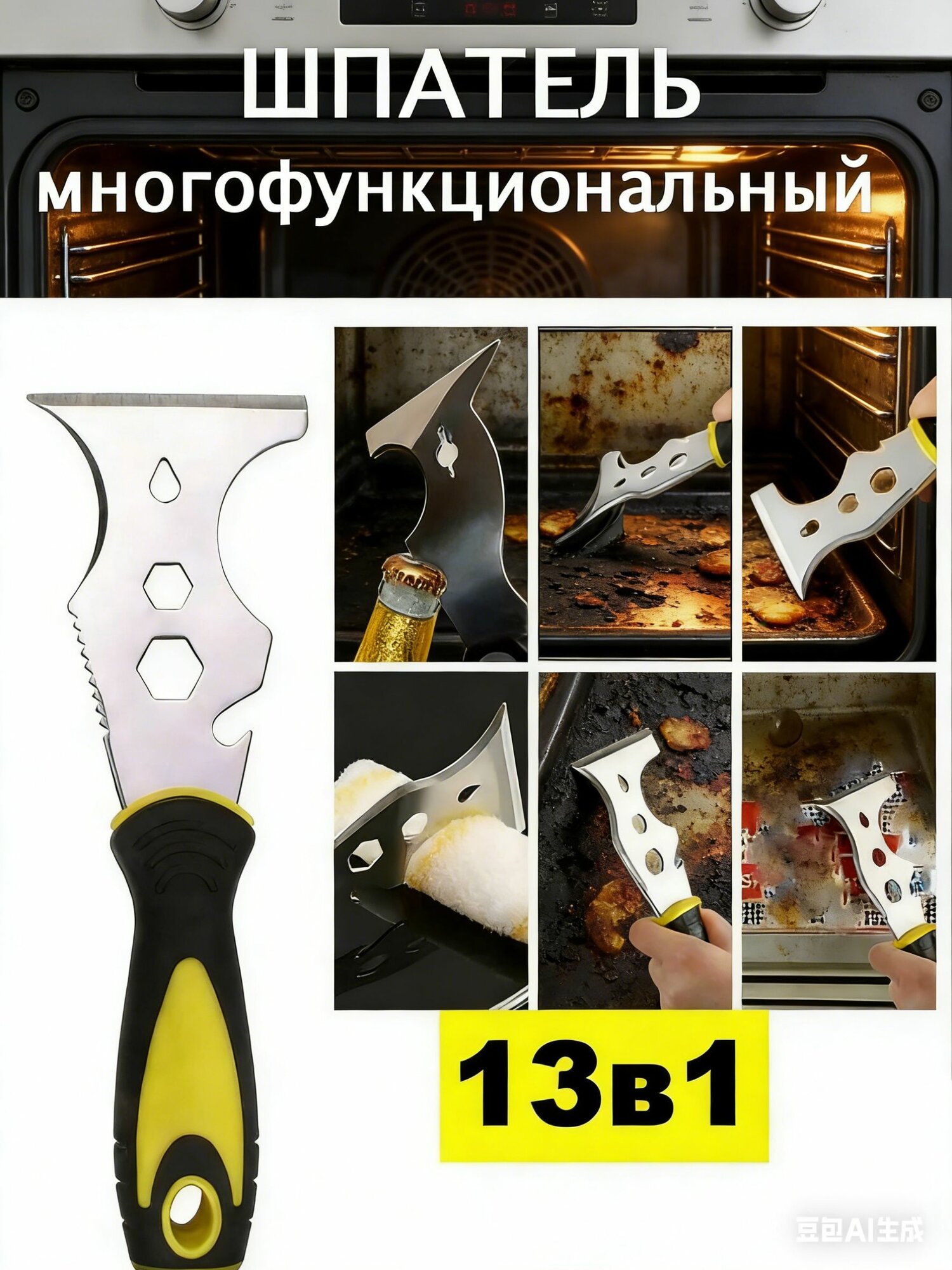 Шпатель скребок строительный многофункциональный, Конструкция из нержавеющей стали, подходит для очистки полов, шпатлевки и подобных материалов.