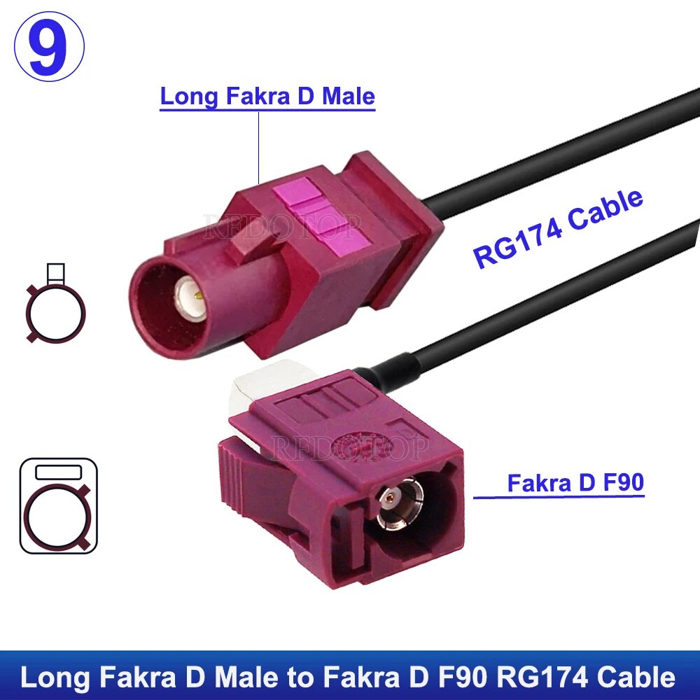 RFDOTOP Fakra D RG174 кабель Bordeaux Purple 10см~20м 60CM, Fakra L D M to D F90