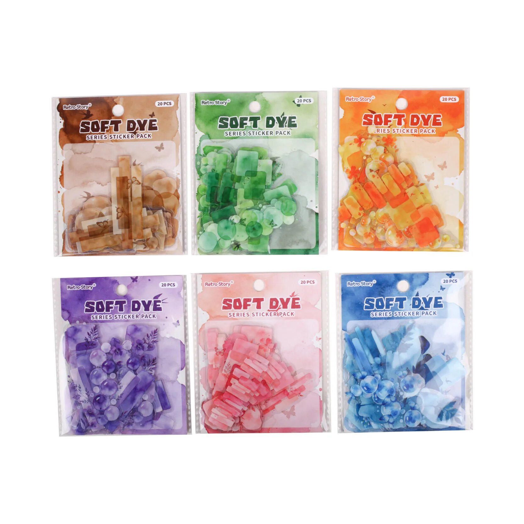 Винтаж акварельные наклейки с бабочками, цветами и пейзажами set of 6