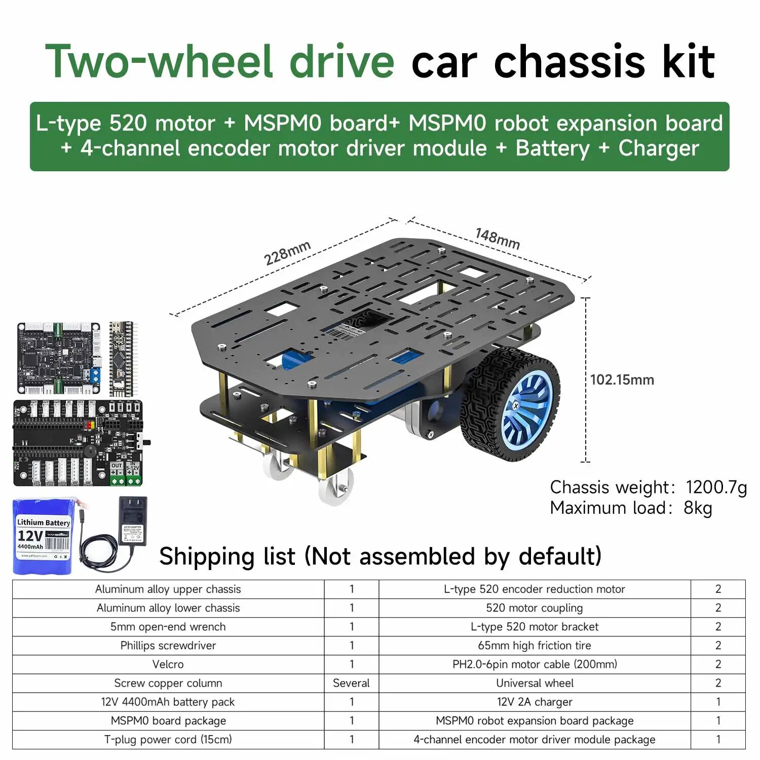 Yahboom Smart Robot Car Chassis Синий, 2WD-With Battery