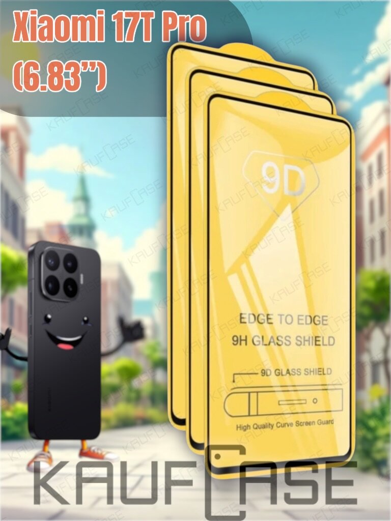 Стекло KaufCase глянцевое, комплект 3 шт для Xiaomi 17T Pro (6.83"), черная рамка. На экран