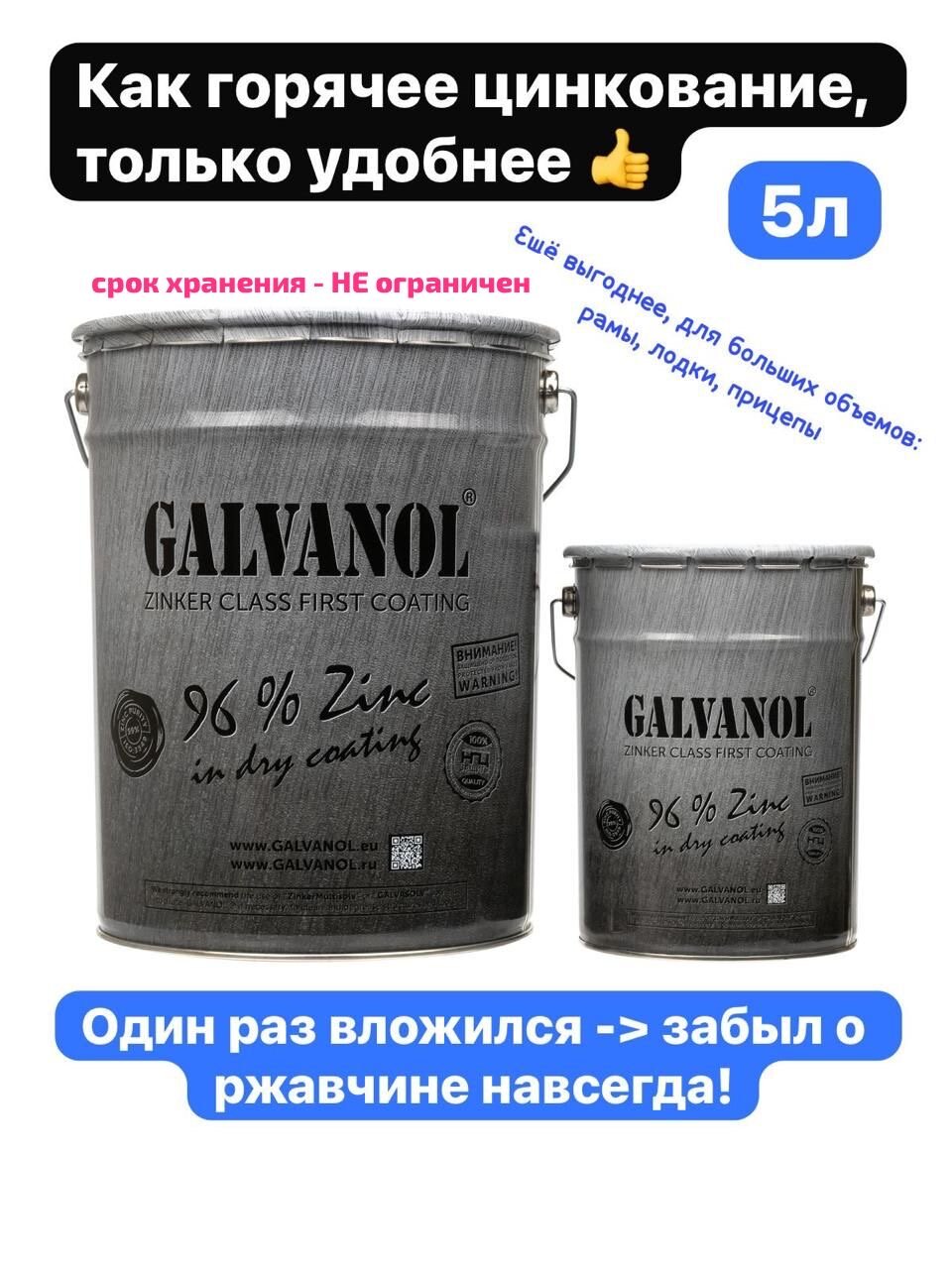 Антикоррозийное покрытие "гальванол", 10кг, 5л (цинкирующий состав для авто и хознужд)