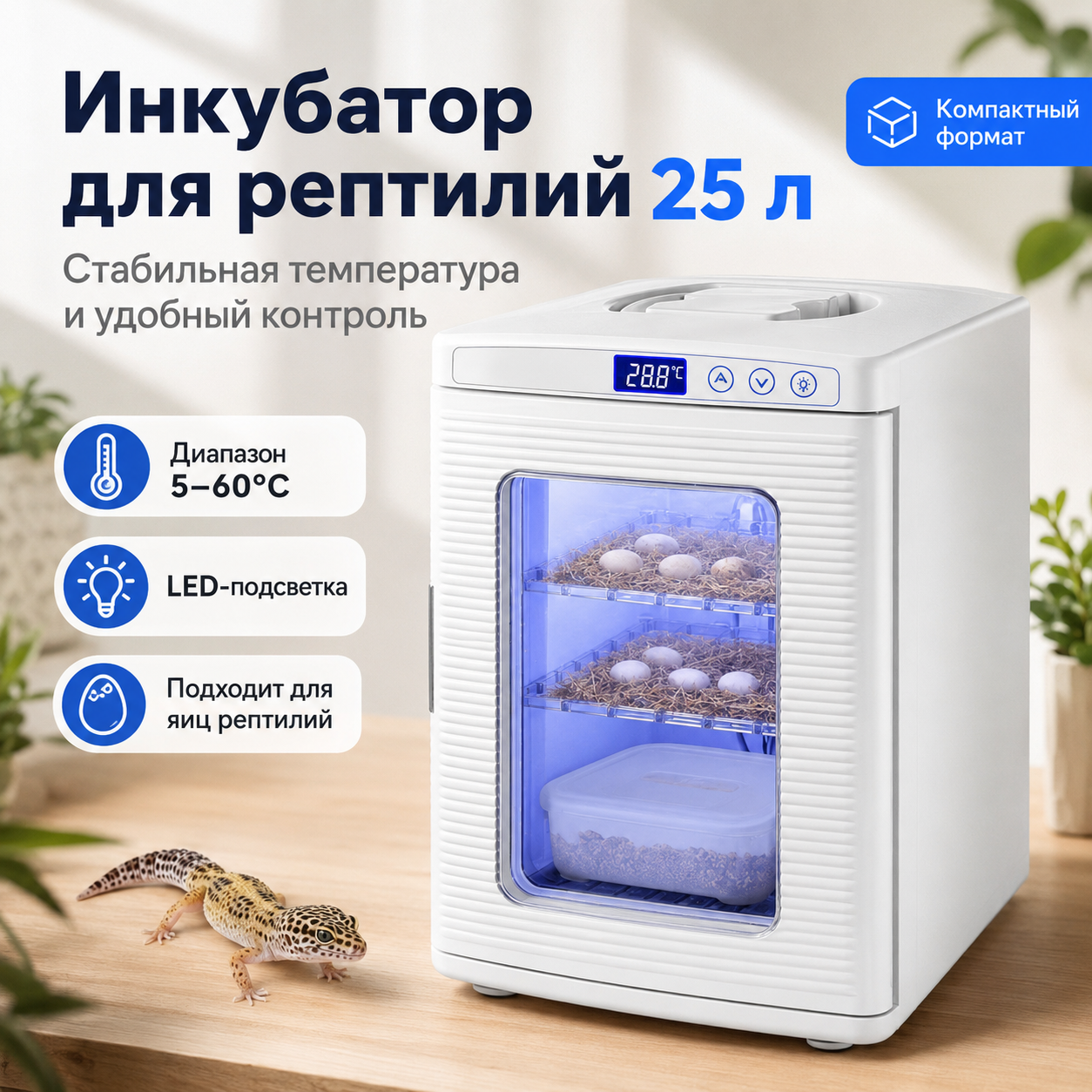 Инкубатор для рептилий-25 литров, Может охлаждаться и нагреваться-белое