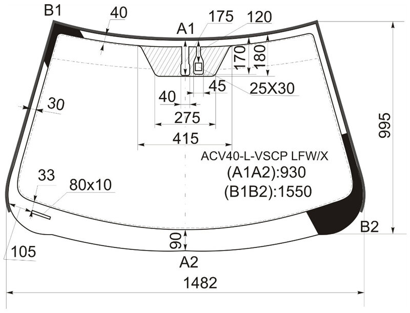 Стекло лобовое в клей TOYOTA CAMRY 2006-
