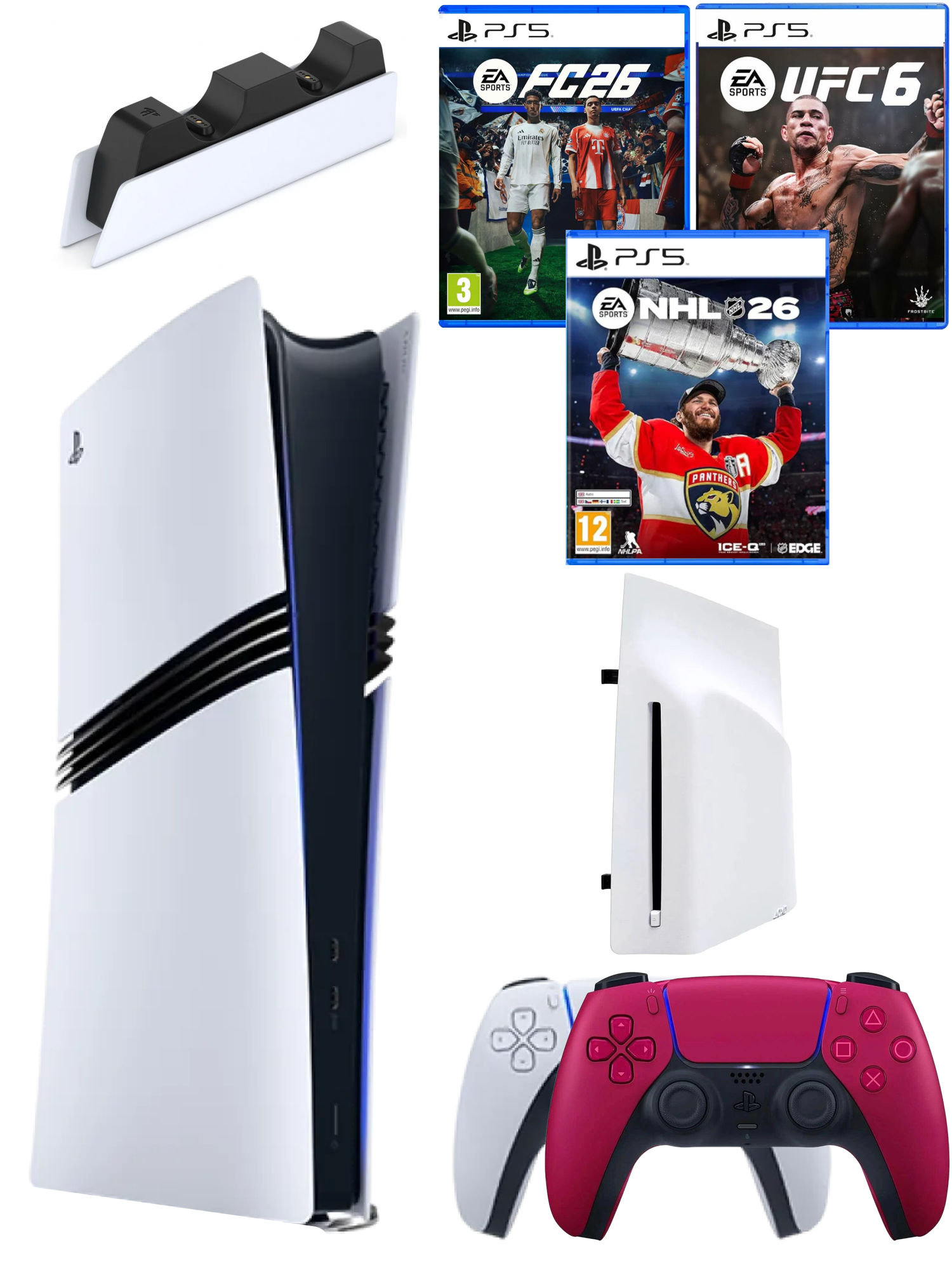 Игровая приставка Sony PS 5 Pro Digital Edition+Зарядная станция+ Дисковод +2-ой геймпад+3 игры(UFC6, NHL2026, FC26)