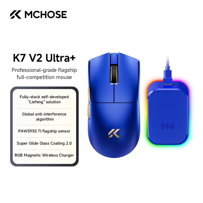 Беспроводная игровая мышь MCHOSE K7 V2 Ultra+ Синий, Синий, Blue