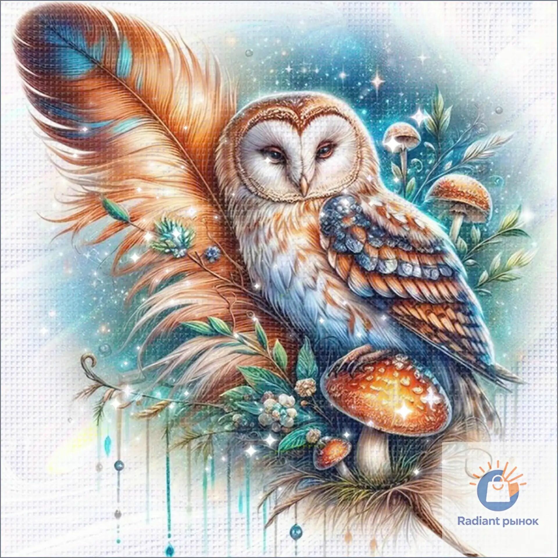 Бисероплетение Сова на хлопковой ткани 11CT с цветными стеклянными бусинами