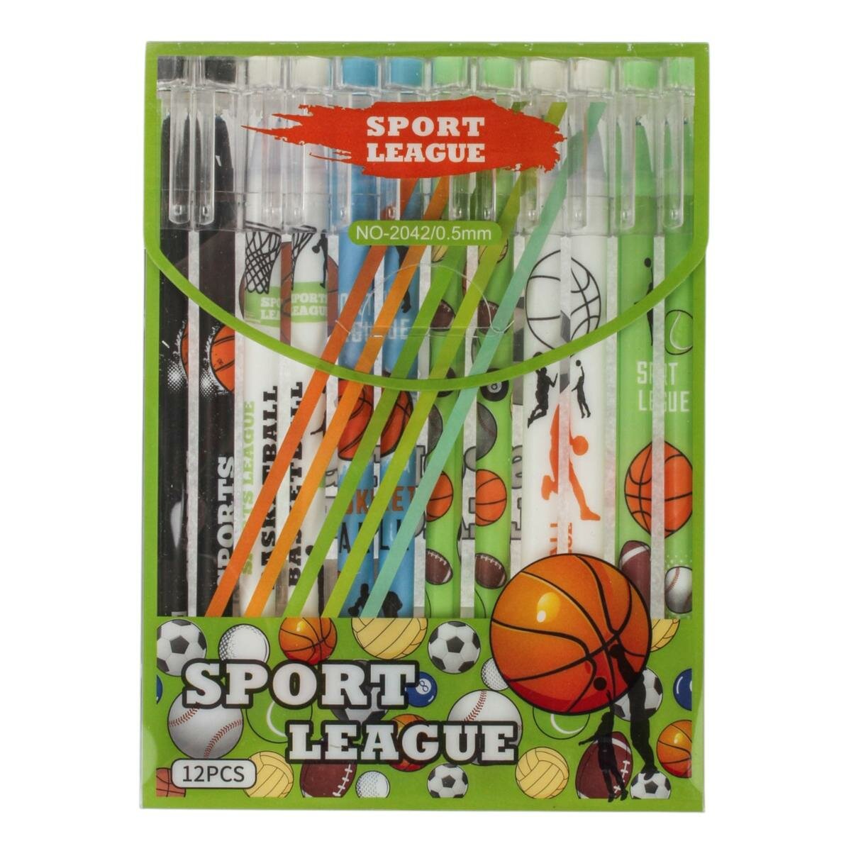 Ручка гелевая пиши-стирай "Sport League", 0.5мм, набор 12 шт, разноцветный принт с мячами (Комплект 12шт.)