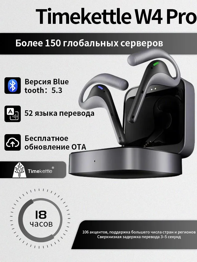 Timekettle W4 Pro AI переводчик-наушники, 52 языка, офлайн-перевод, Bluetooth, перевод звонков и видео, AI