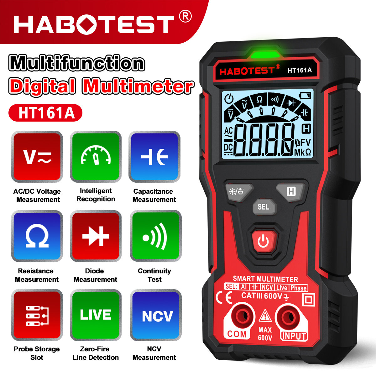 HABOTEST HT161A Интеллектуальный многофункциональный тестер автоматически распознает переменный постоянный ток