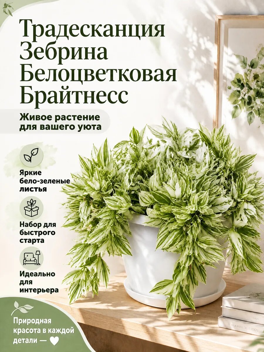 Традесканция Зебрина Белоцветковая Брайтнесс 1-3 черенка