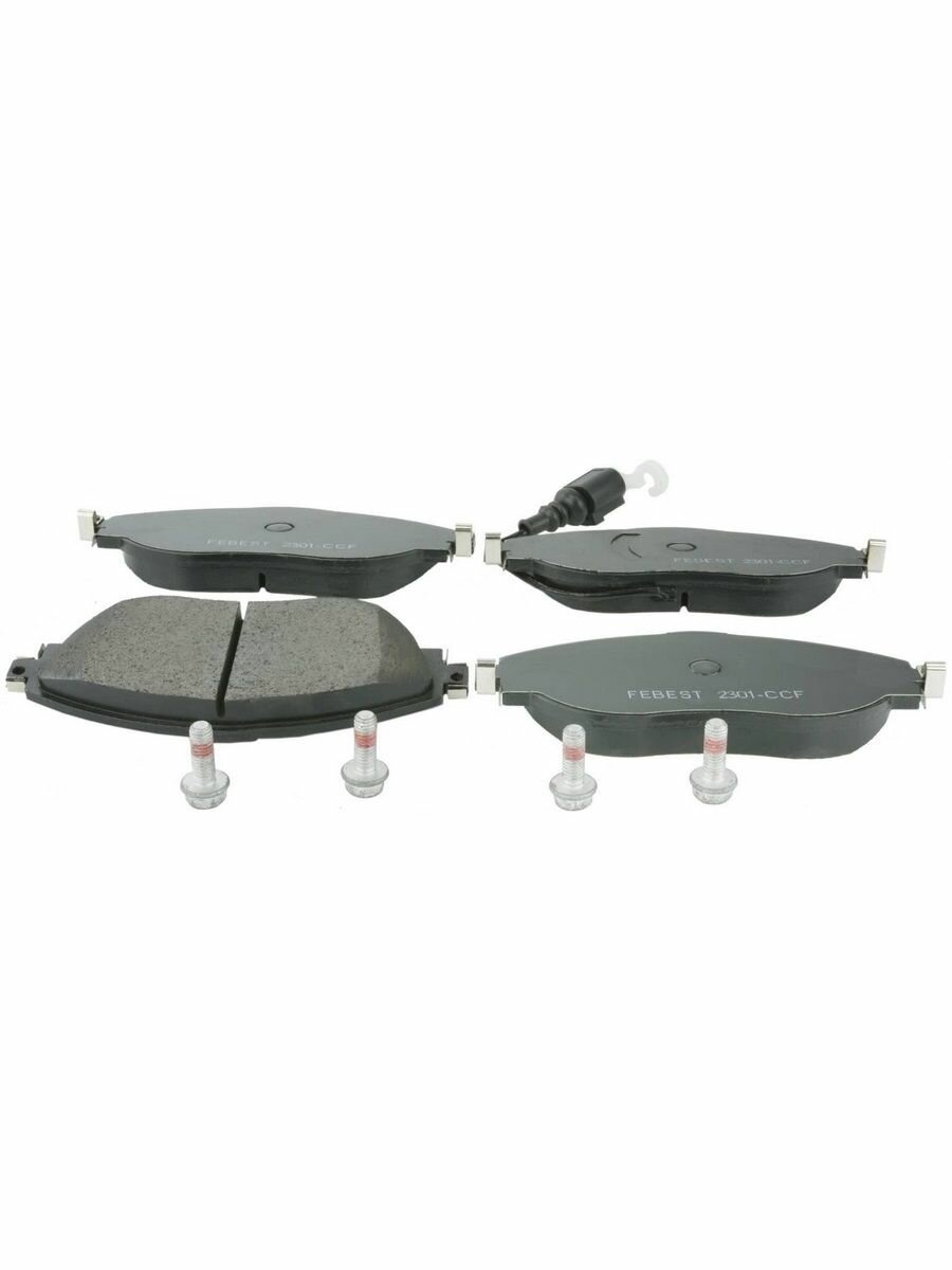 Колодки тормозные передние для а/м SEAT, VOLKSWAGEN, AUDI, SKODA / Сеат, Фольксваген, Ауди, Шкода (с болтами, с датчиком износа), Febest 2301CCF
