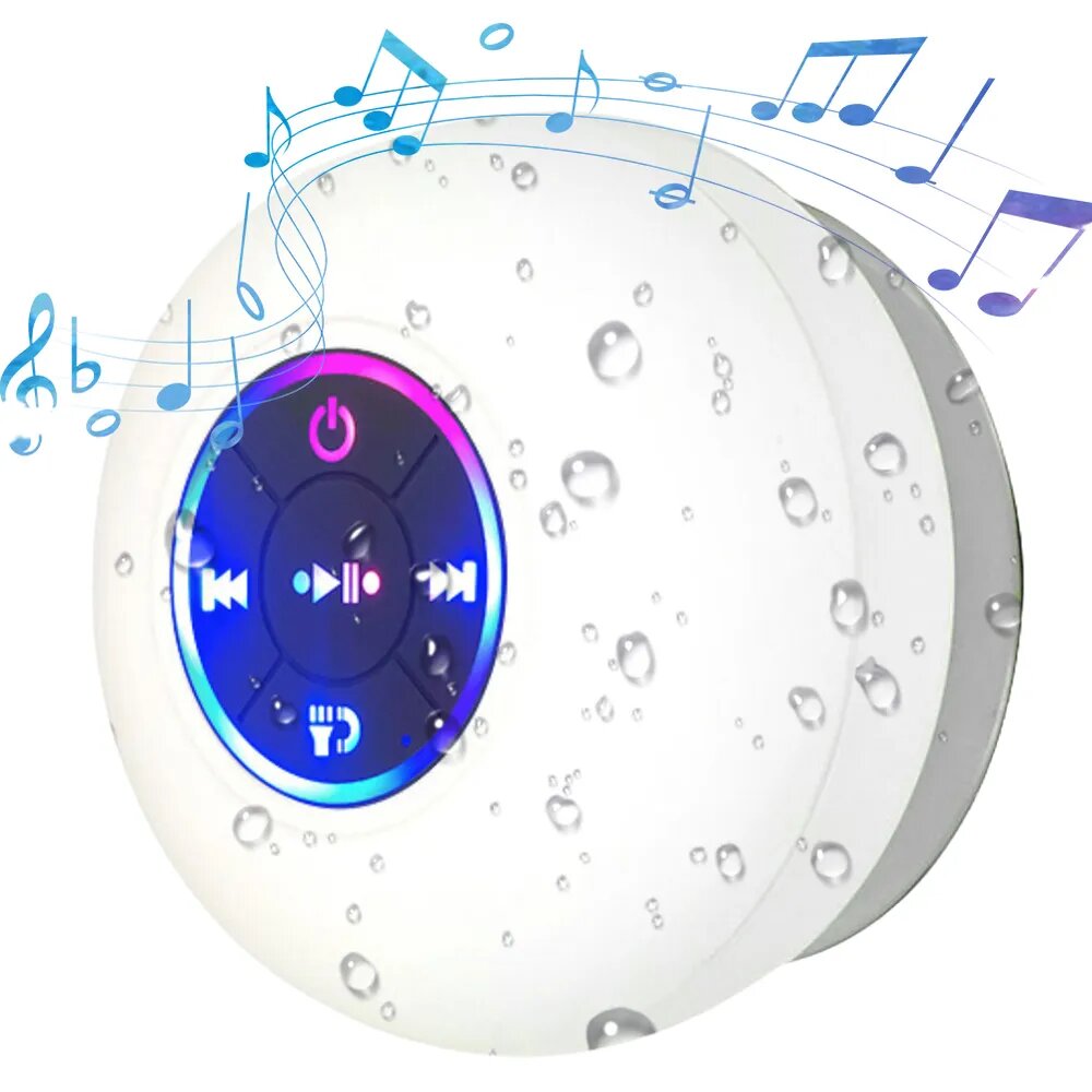 Портативная водонепроницаемая Bluetooth-колонка с LED-подсветкой и присоской