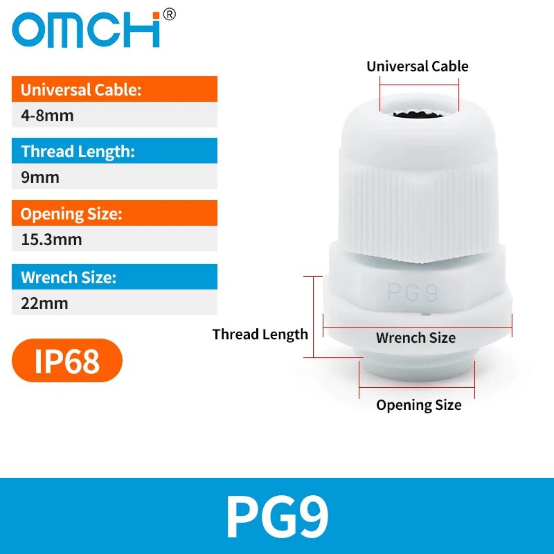 OMCH 10 шт. кабельные вводы PG водонепроницаемые IP68 нейлоновые PG 9 White