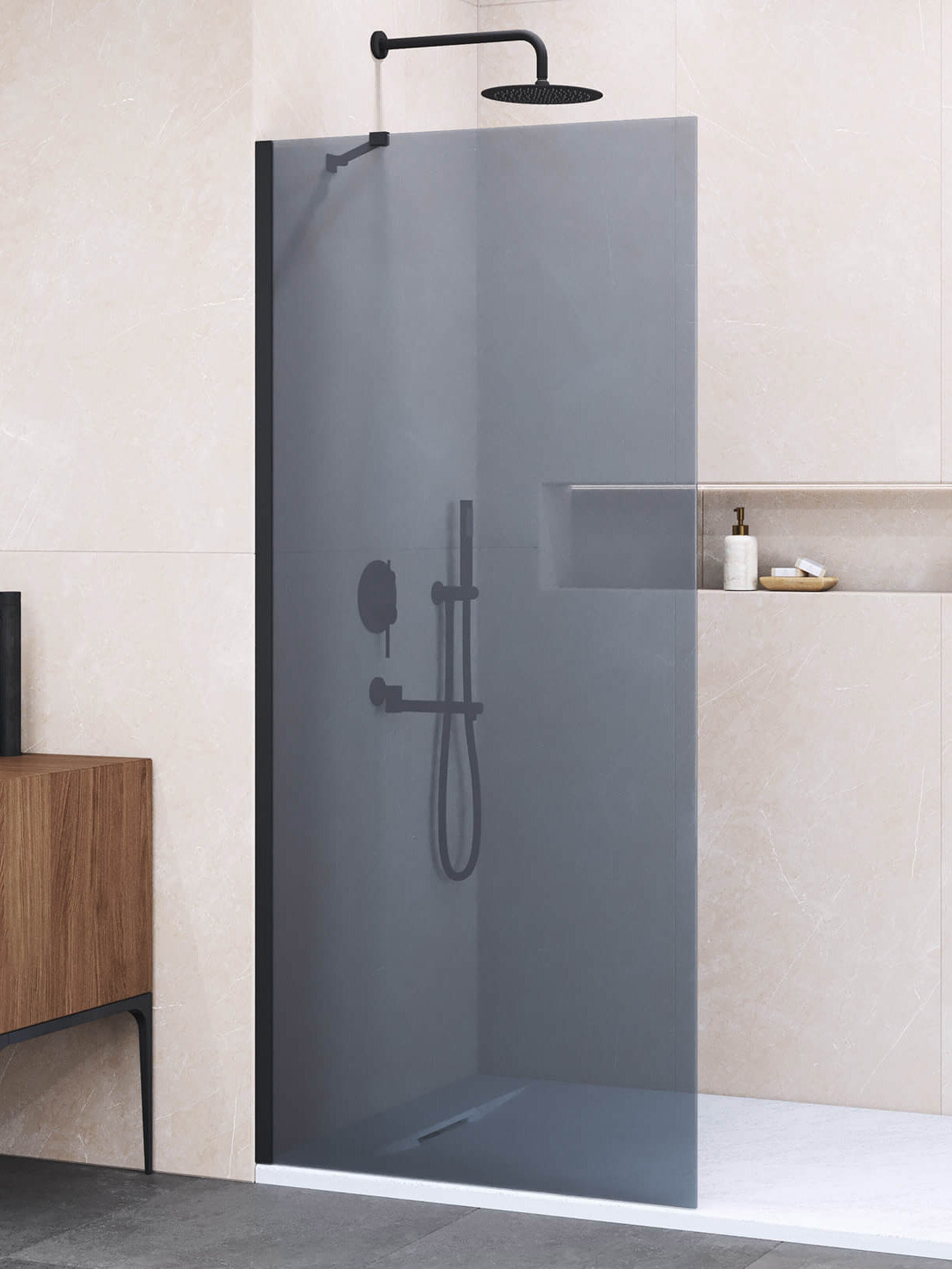 Душевая перегородка RGW Свободный вход (Walk In) WA-102B 90х195, профиль черный, стекло тонированное
