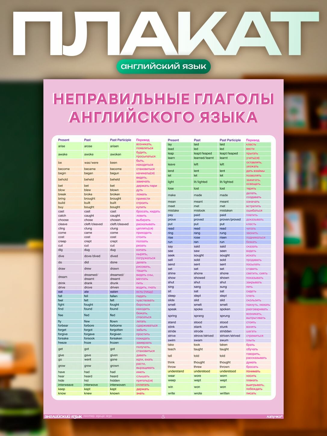 Постеры школьные Английский язык Неправильные глаголы