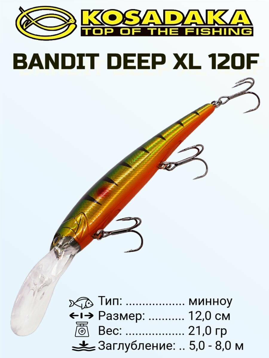 Воблер Kosadaka Bandit Deep XL 120F, плав, 120мм, 21г, 5-8м, цв. PC