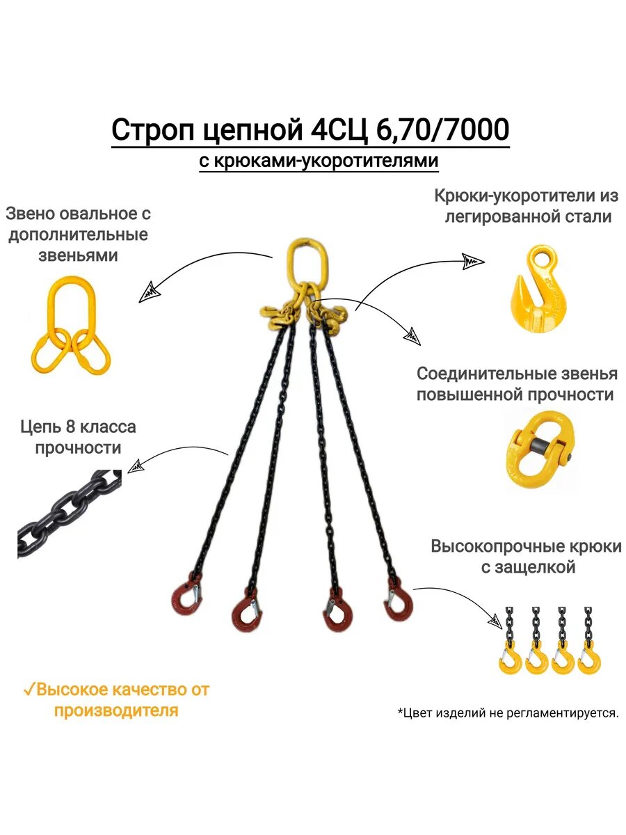 Строп цепной четырехветвевой КанТраст, 4СЦ с укоротителями, 6,7 т, 7 м