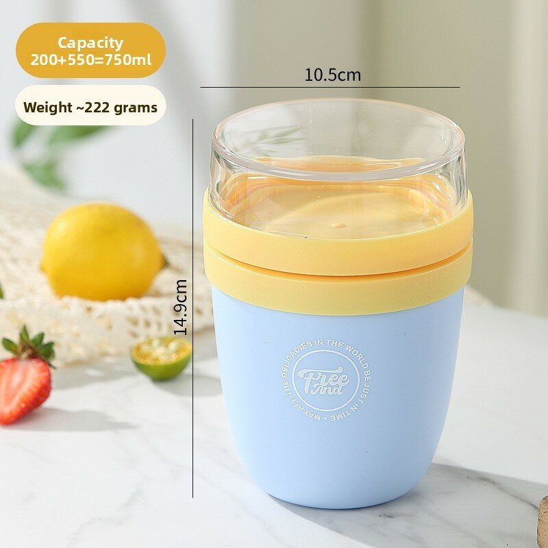 Noninsulated stainless steel travel mug with cover and spoon for breakfast and oatmeal brand unknown 750ml, blue