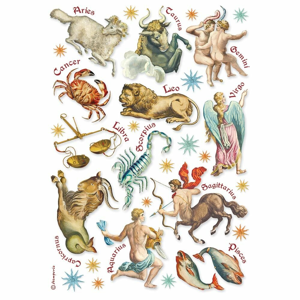Бумага для декупажа STAMPERIA "Cosmos Infinity", Segni Zodiacali, рисовая