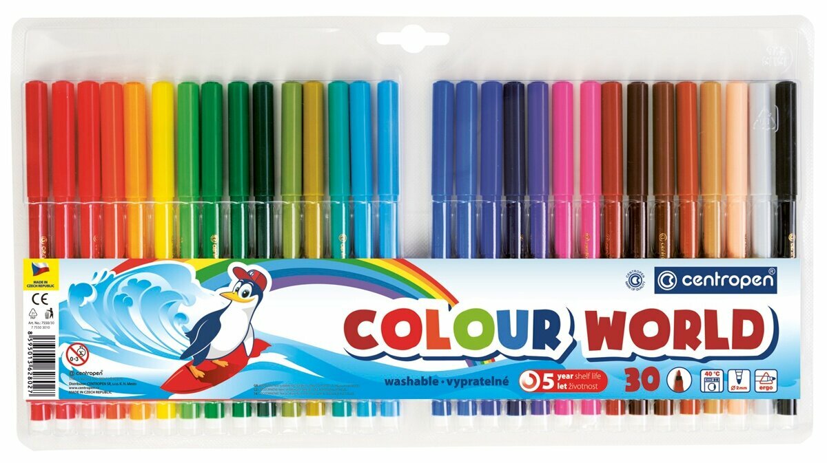 Фломастеры Centropen "Colour World", 30 цветов, толщина линии 1 мм