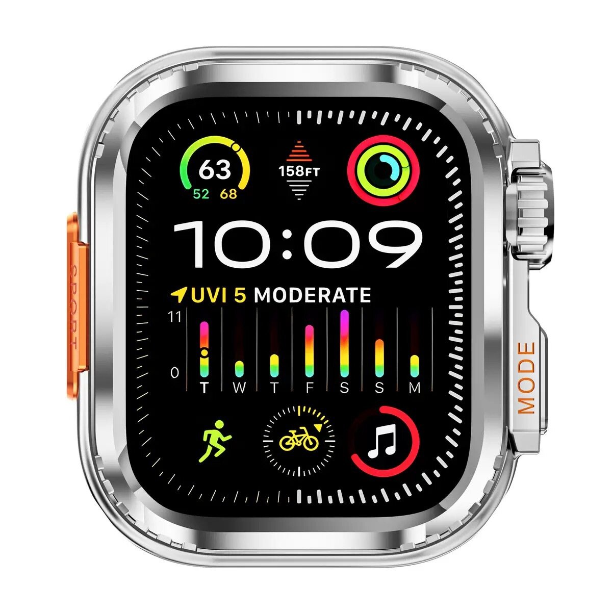 Блестящий серебристый металлический корпус для Apple Watch 4/5/6/7/8/9/10/11/SE 44мм замена