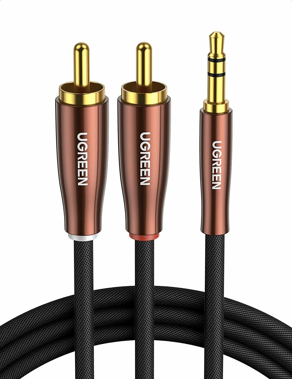 Аудио кабель-переходник 3.5 мм.- 2 RCA, 1,0 м, AM-AM Aux, темно-медный (AV170) Ugreen