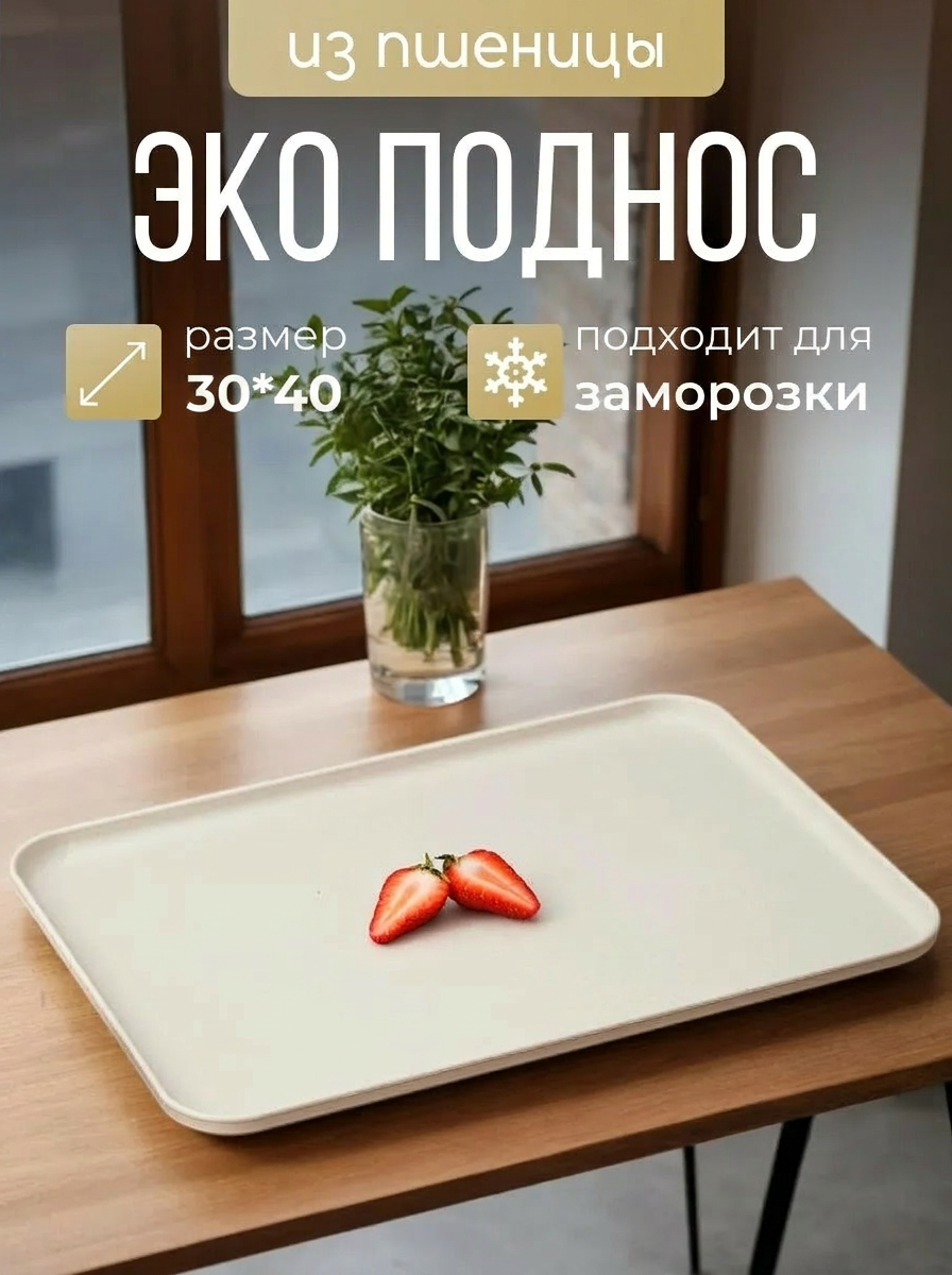 Поднос многоразовый пластиковый из пшеничной соломы 38*27 см.