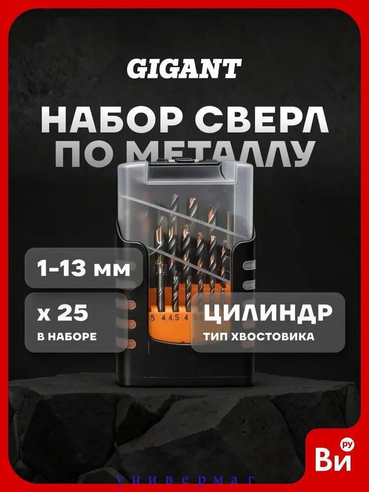 Набор сверл по металлу 25 шт 1-13 мм в кейсе