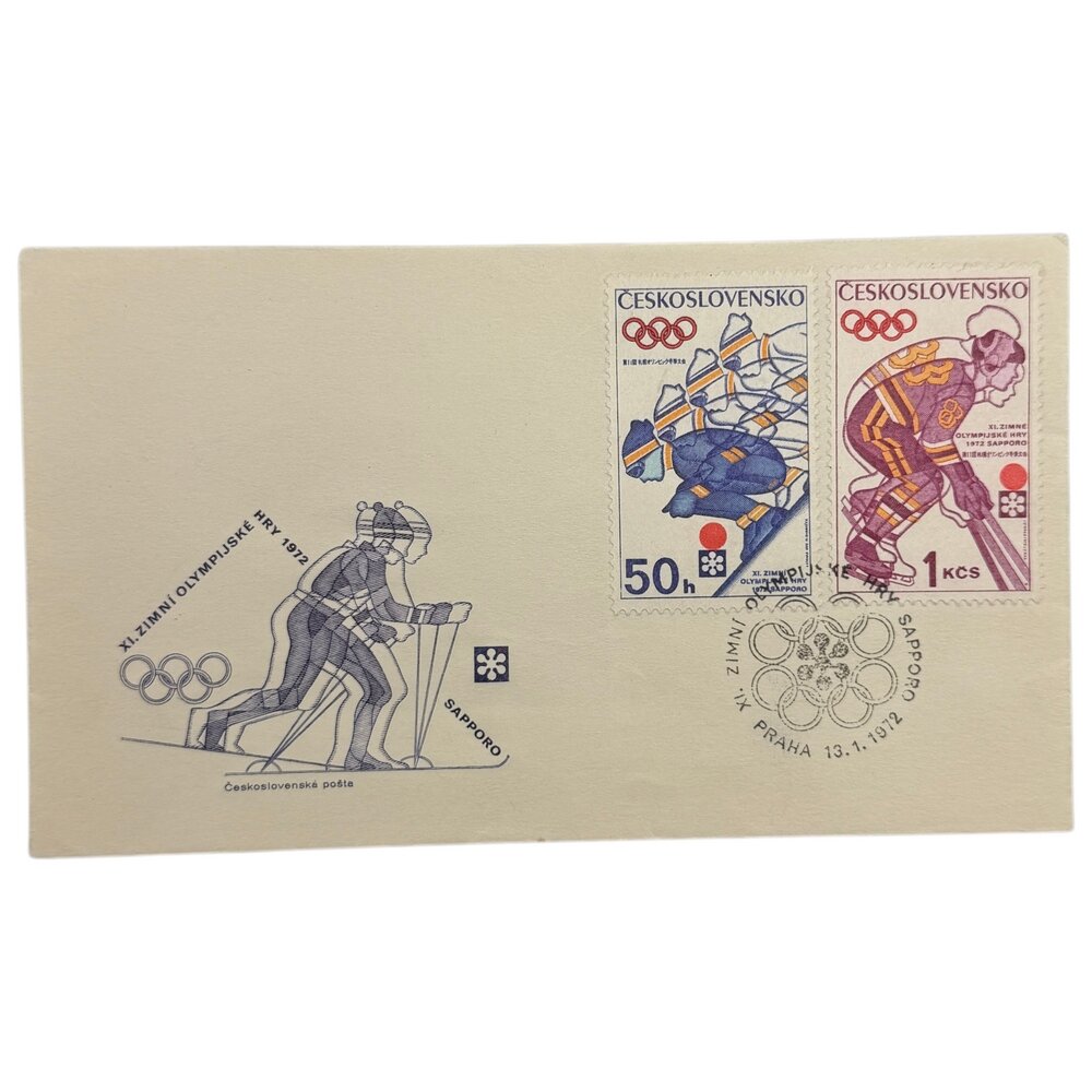 Конверт первого дня (КПД) "XI зимние Олимпийские игры, Саппоро - Лыжник" 1972 г. Чехословакия