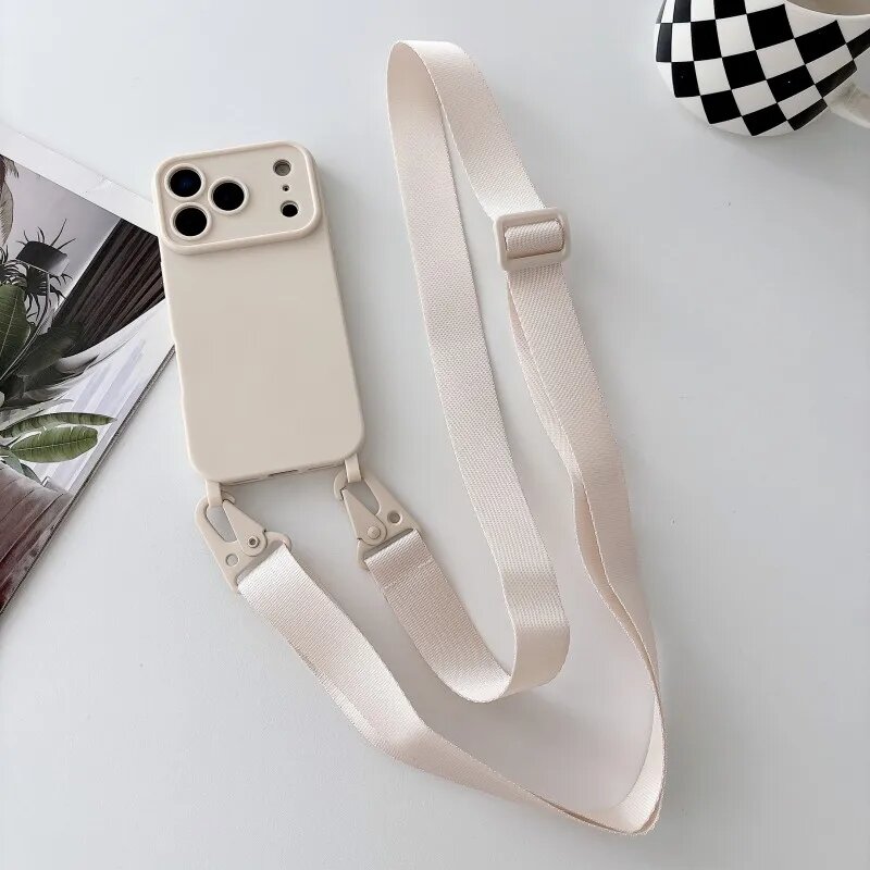 Чехол Candy Simple Wide Lanyard для iPhone 17 Pro Max 11 12 13 14 15 16 с miwhite hon, For iPhone 14