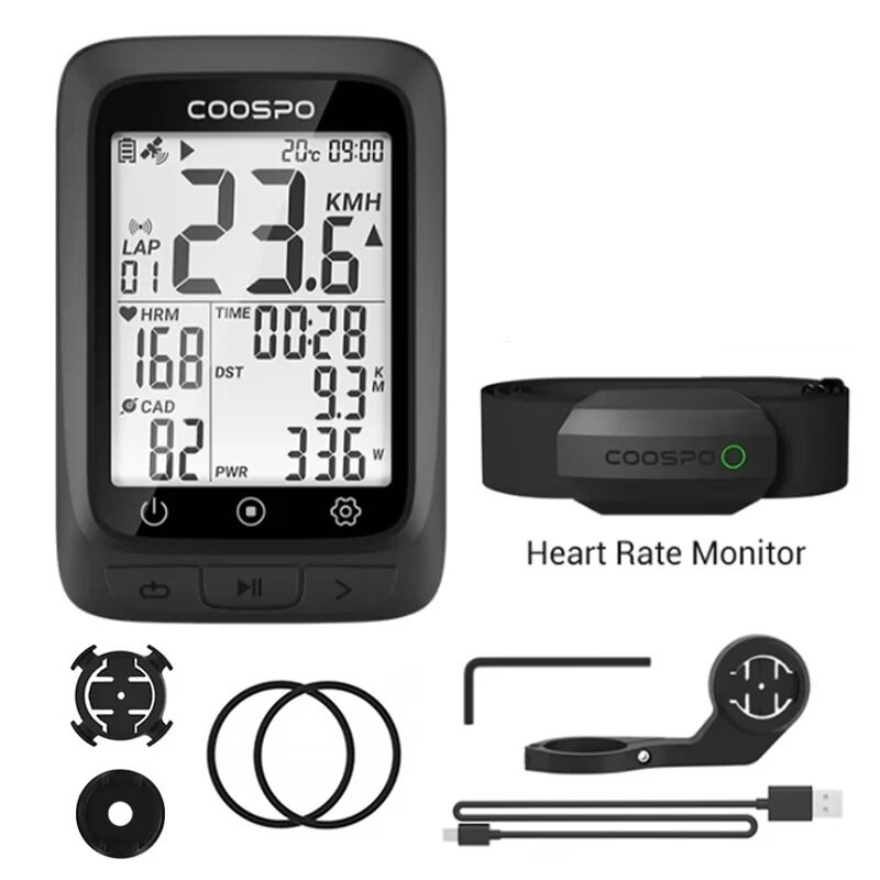 Coospo BC107 Велокомпьютер с GPS, Heart Rate Monitor, Packge E