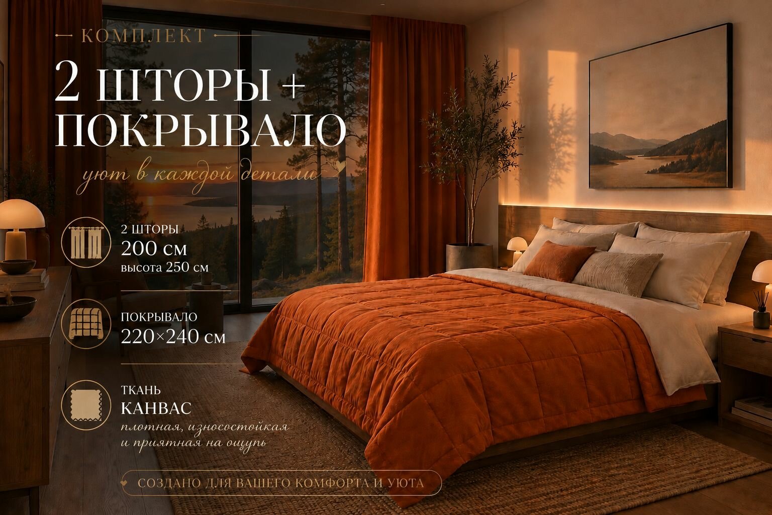 Комплект штор и покрывало. шторы 2 шт. по 2 м. и высота 250 см и покрывало 220х240 см