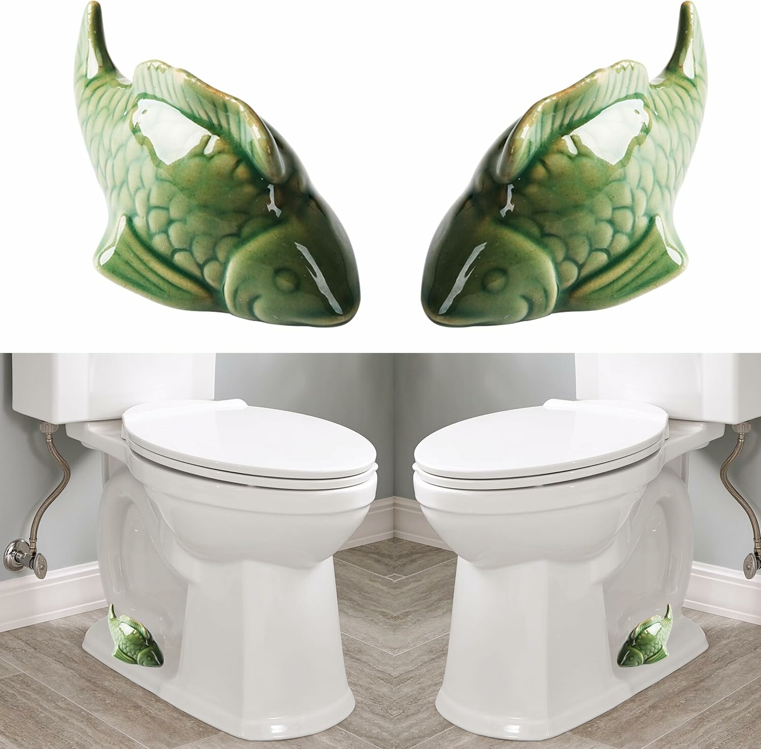 ZUNON Toilet Bolt Caps, Decorative Toilet Bolt Covers, Ceramic Cute Frog Covers Toilet Bolts Bathroom Decor Easy Installation Set of 2 (Green Fish)