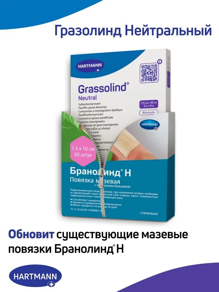 Повязка мазевая Grassolind Neutral/ Гразолинд Нейтральный 5 см х 5 см, 10 шт.