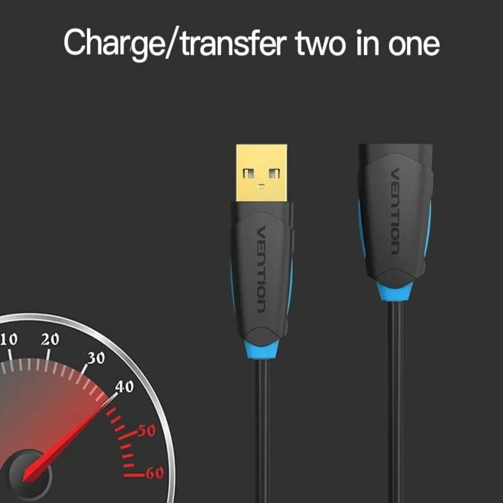 Кабель-удлинитель Vention USB 2.0 AM/AF - 5м, чёрный CBCBJ — фото 1