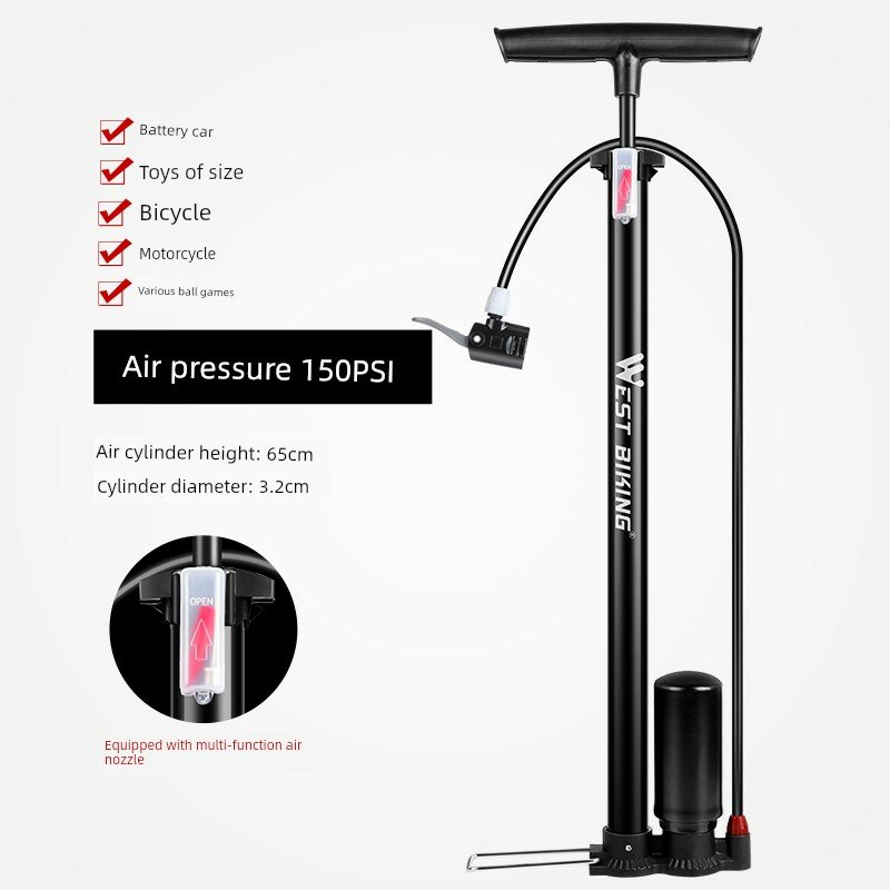Xiqi Портативный высоконапорный насос для велосипедов, черный, 150PSI с манометром