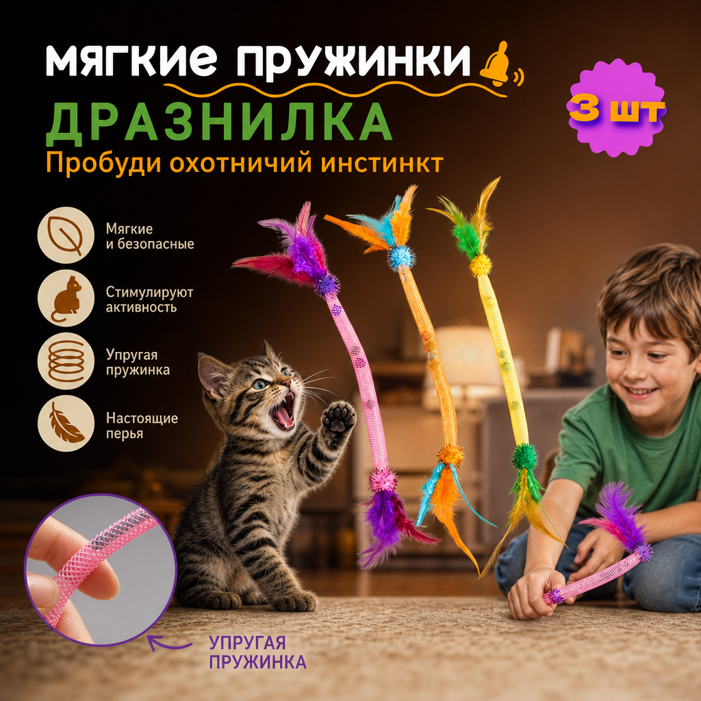 Интерактивная игрушка для кошек, кошачья мята, звонкий колокольчик, натуральный материал, набор 3 шт.