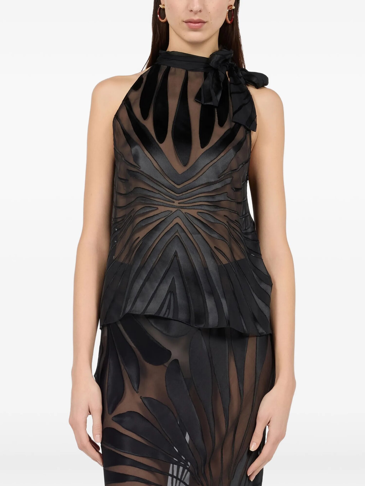 Топ Roberto Cavalli Ray-pattern bow-detail top, размер 40 — фото 1
