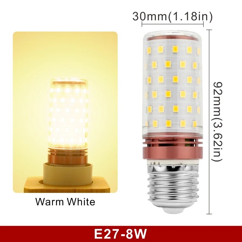 GOT LIANG Светодиодная лампочка кукуруза E27/E14 6/8 Вт 60/80 LEDs E27 8W Warm white, 4 шт.