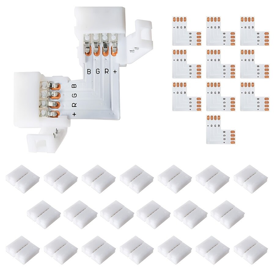 30 шт. 4-Pin L-образные LED-коннекторы 10 мм с клипсами и L-образными соединителями
