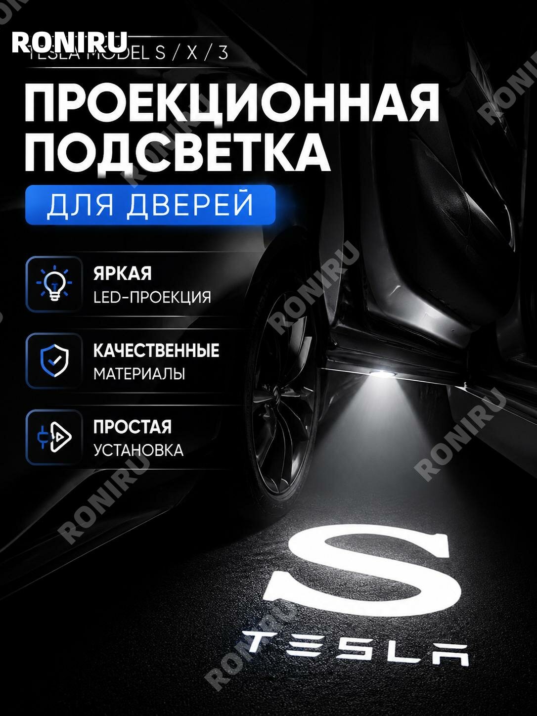 LED приветственная подсветка двери для Tesla Model3, проекционный автосвет