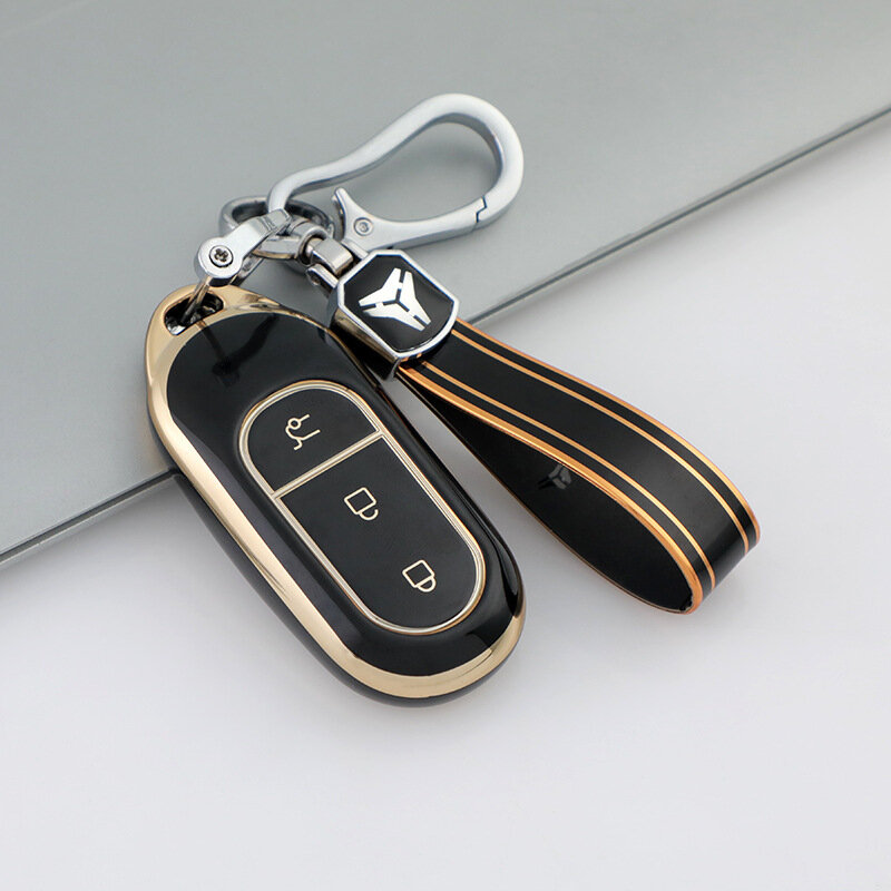 Чехол для ключа автомобиля для электромобилей Leapmotor C11/S01/T03 - ПЭ защитный чехол с золотой каймой, черный