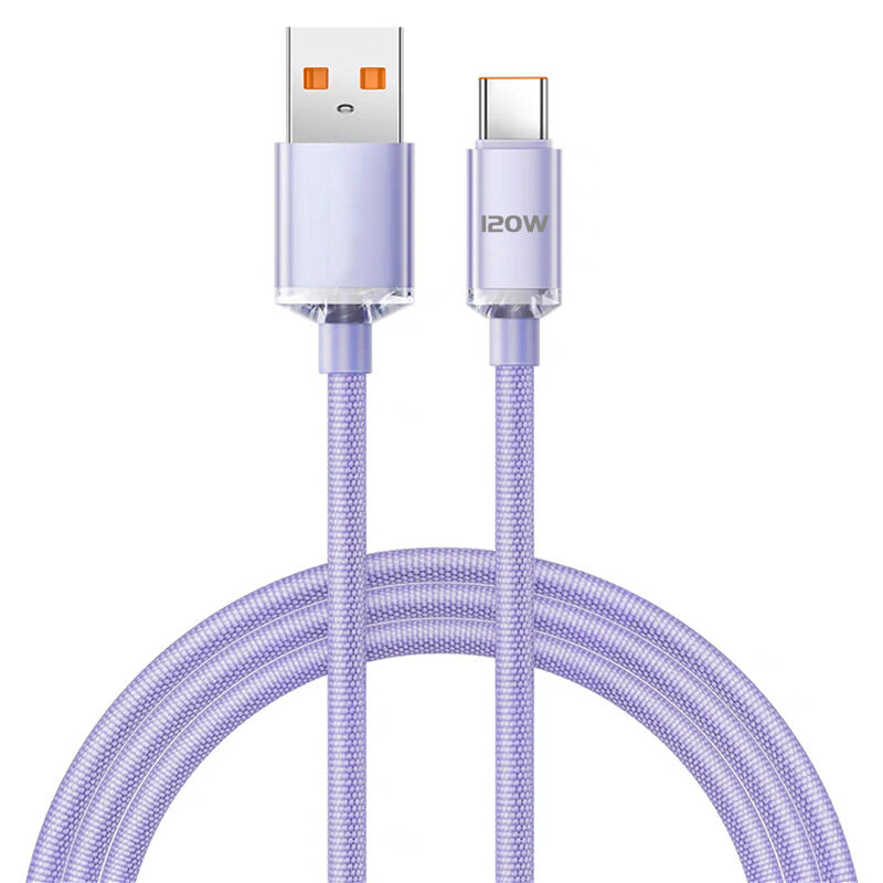 Зарядный кабель USB Type-C на Type-C, 120 Вт, быстрая зарядка, для смартфонов, фиолетовый, длина 2 м