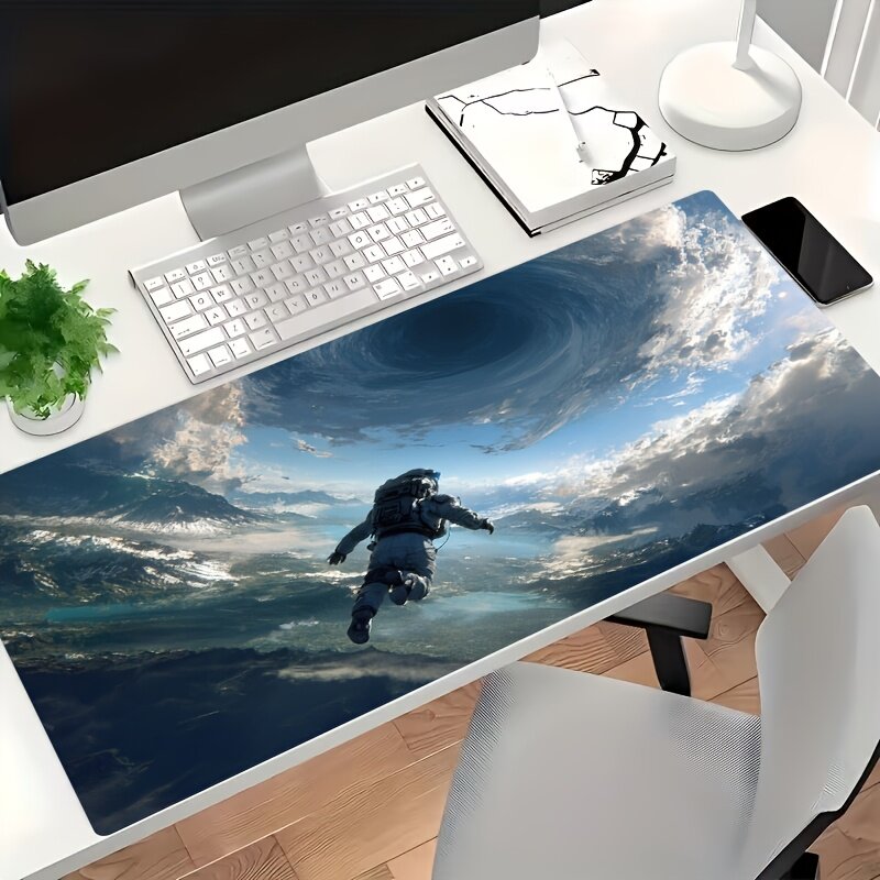 Коврик для мыши с космическим рисунком астронавт Земля вихрь в стиле научной фантастики нескользящий моющийся резиновая основа размер 50x120 см