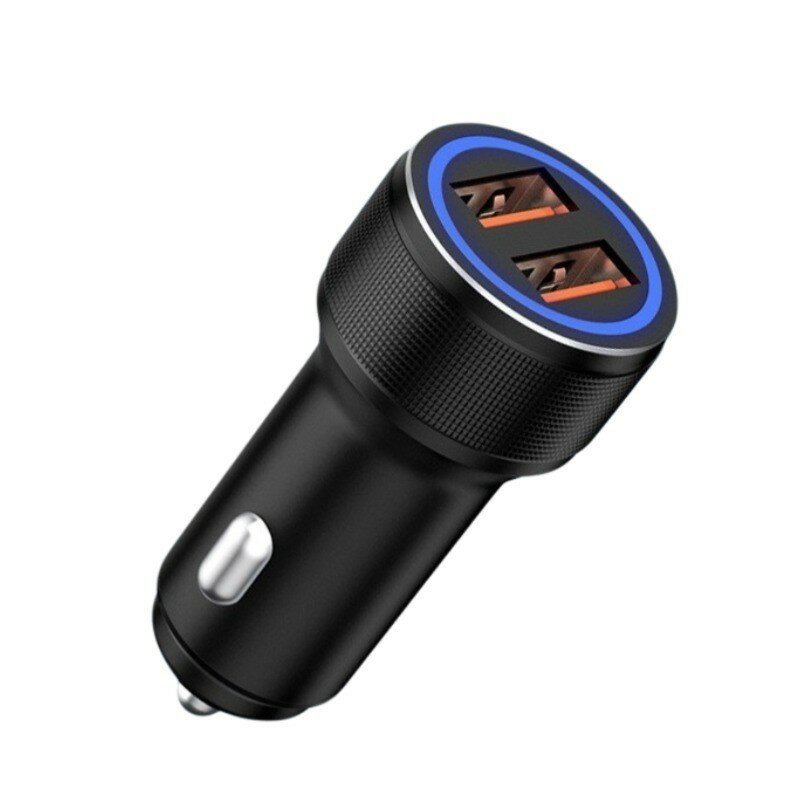 Двойной автомобильный зарядный устройство с быстрой зарядкой QC18W, черный цвет, алюминиевый корпус для транспортных