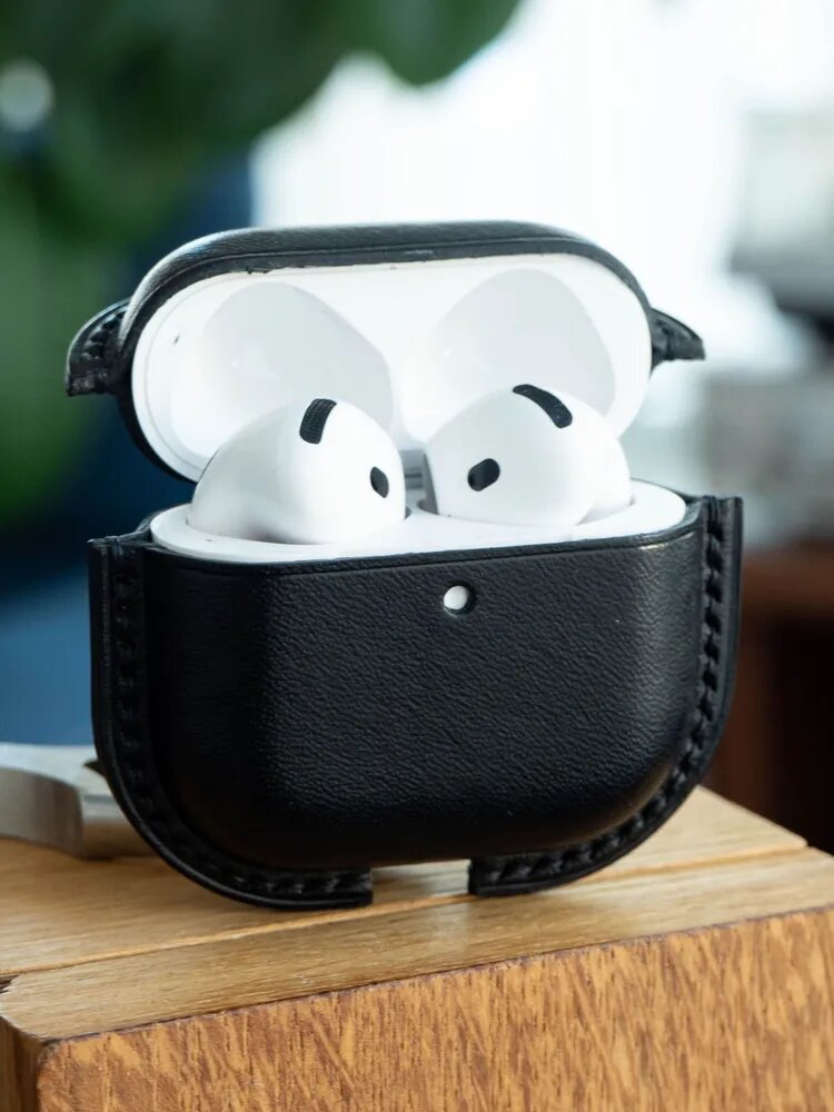 Чехол для AirPods 4 из натуральной кожи Чёрный