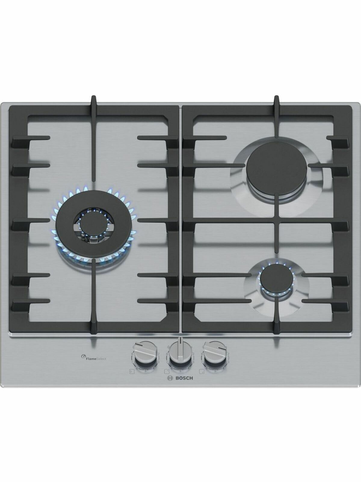 Газовая панель BOSCH PCC6A5I90, независимая, 3 конфорки, серебристая