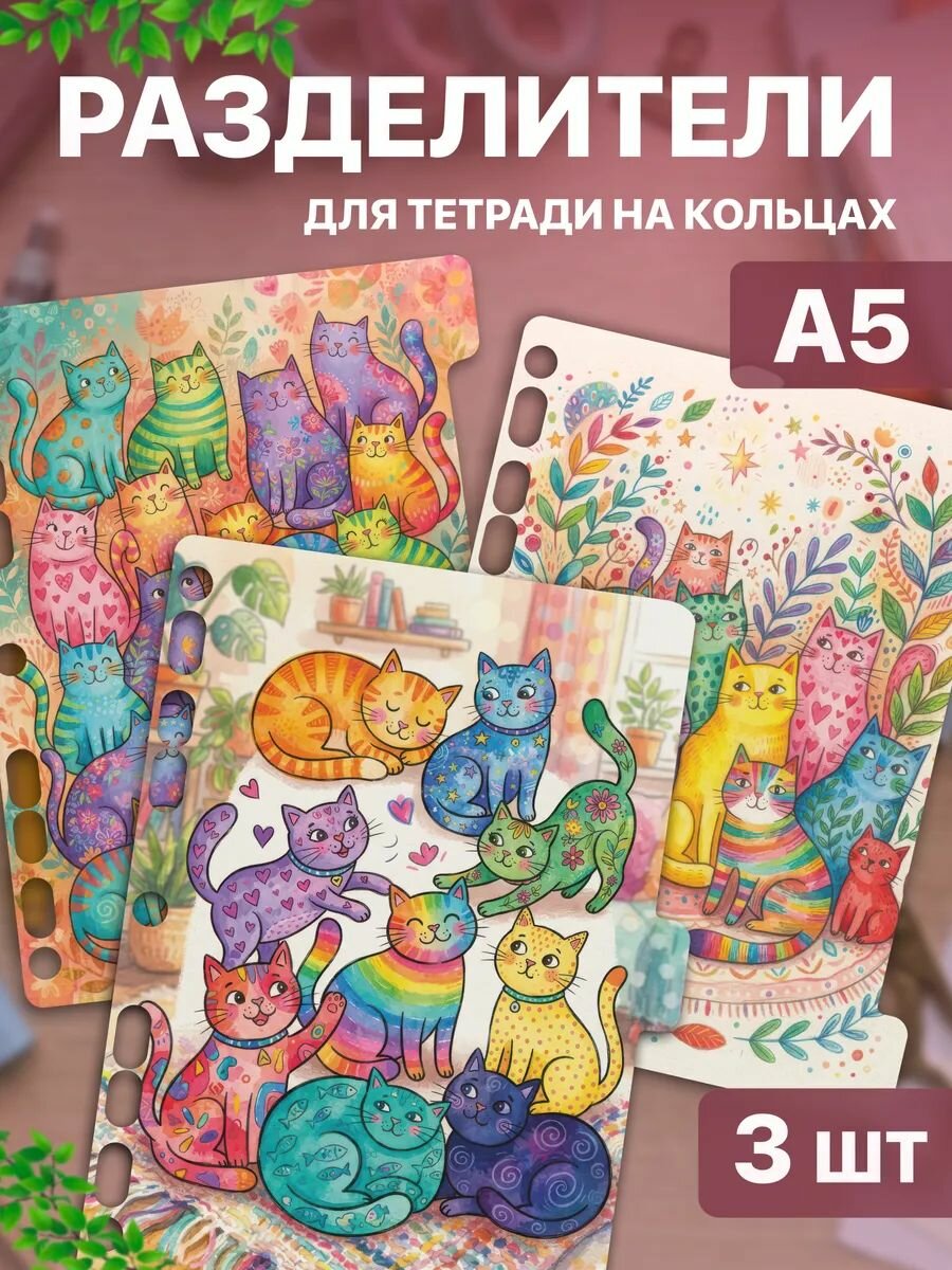 Разделители для тетради на кольцах А5 Котики